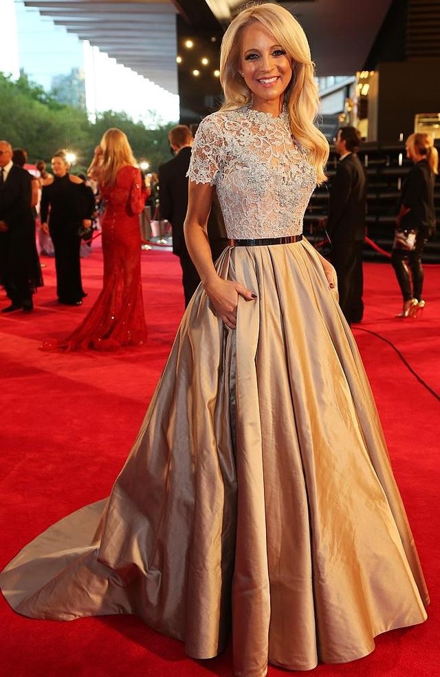 Elegant Champagne Prom Dresses Evening Dresses With Short Sleeves Lace ...