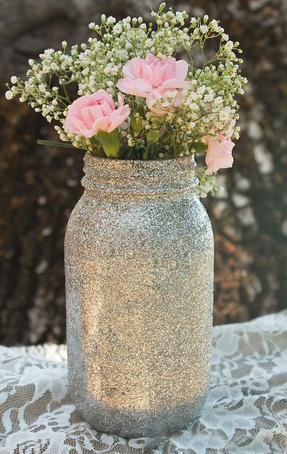 Sparky Silver Mason Jars, Glitter Mason Jar For Wedding Party on Luulla